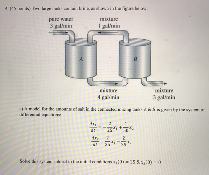 Solved 4. (45 points) Two large tanks contain brine, as | Chegg.com