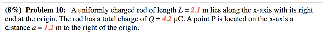 Solved (8\%) Problem 10: A uniformly charged rod of length | Chegg.com