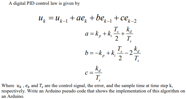 A digital PID control law is given by T. K (표 2T T, | Chegg.com