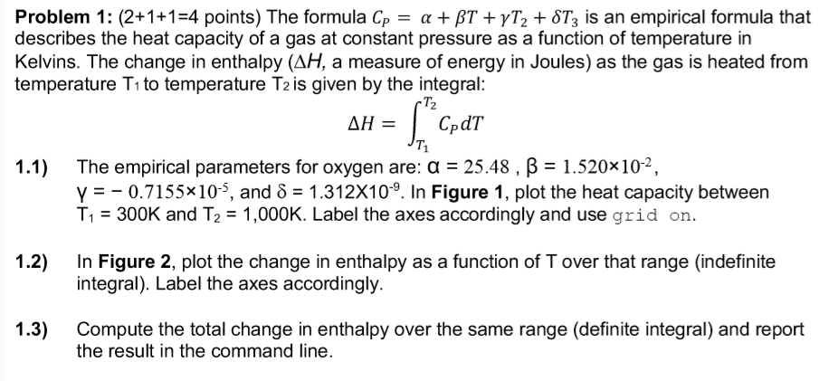 Solved Problem 1: (2+1+1=4 points) The formula Cp a + BT | Chegg.com