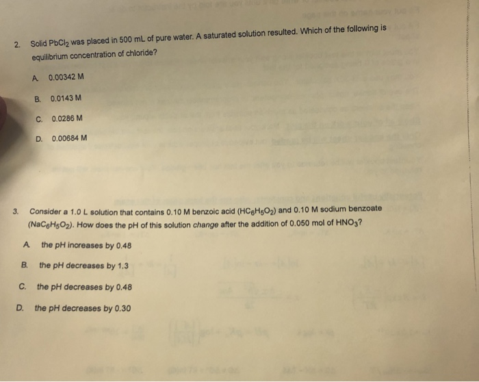 Solved 2. Solid PbCl2 was placed in 500 mL of pure water. A | Chegg.com