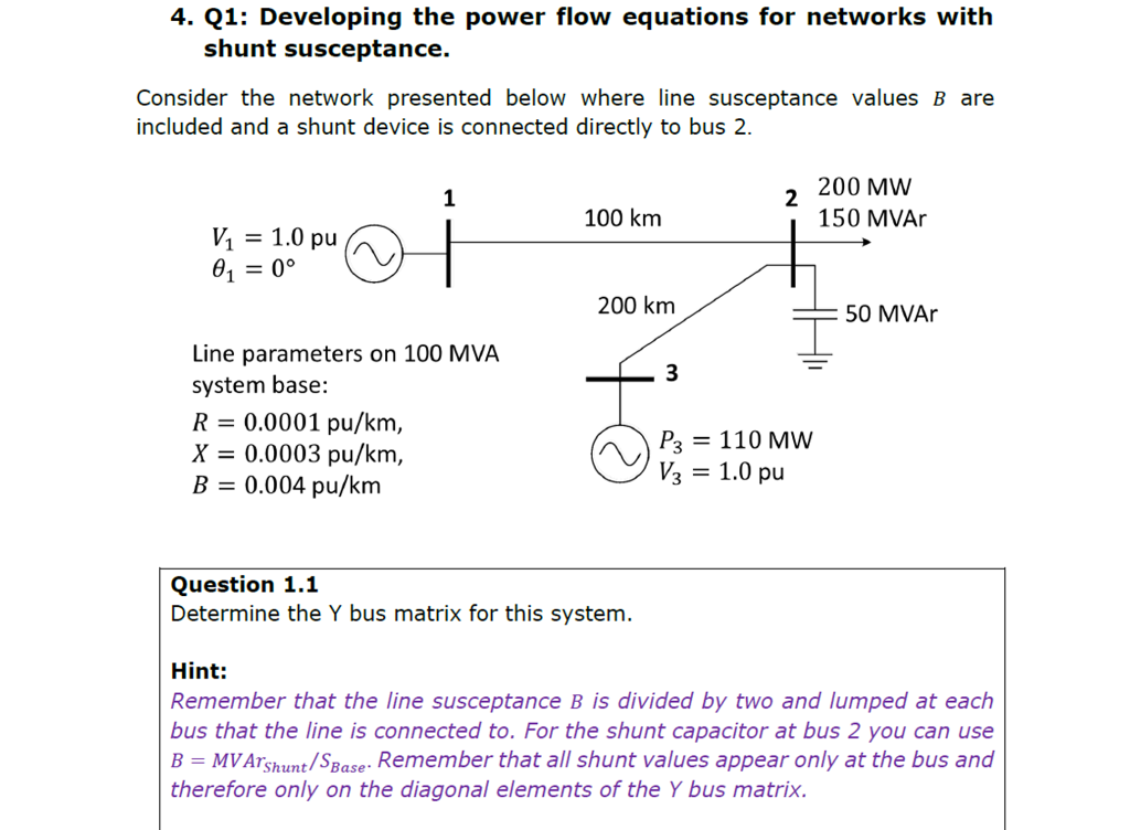 Solved 4. Q1: Developing the power flow equations for | Chegg.com