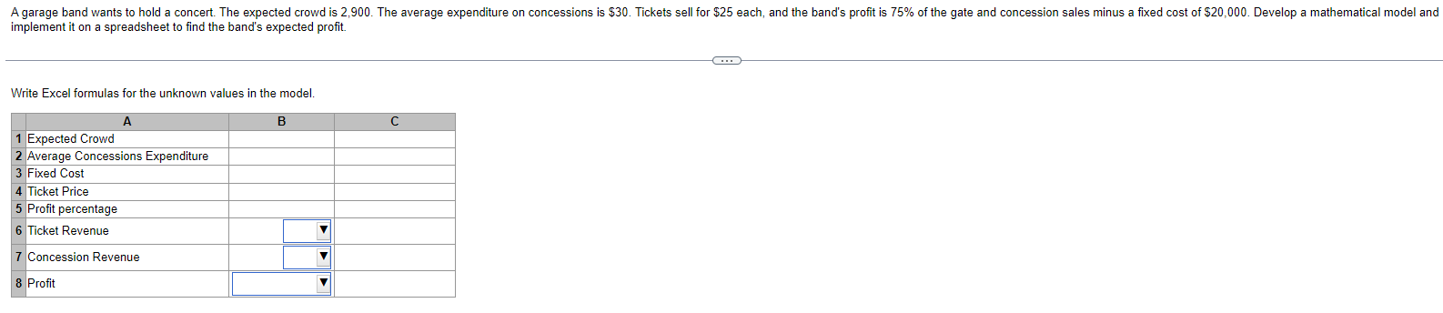 Write Excel formulas for the unknown values in the | Chegg.com