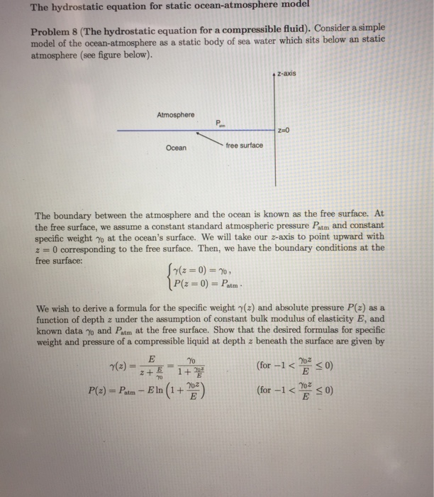 Solved model The hydrostatic equation for static | Chegg.com