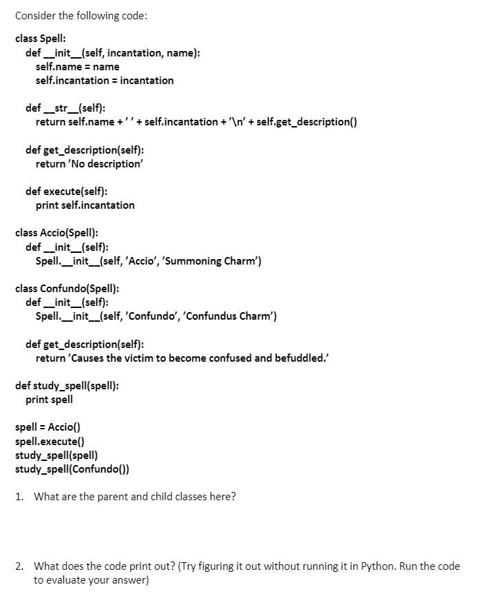 Solved Consider the following code: class Spell: def | Chegg.com