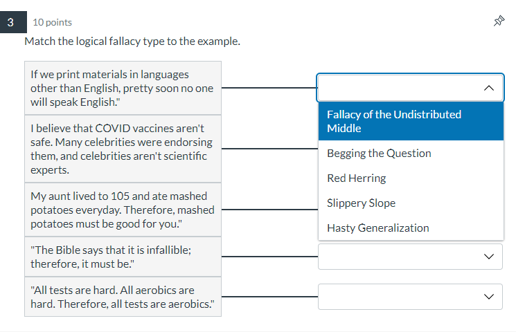 10 points Match the logical fallacy type to the | Chegg.com