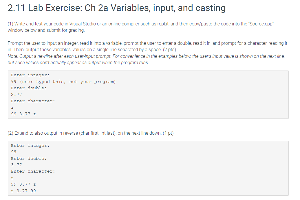 Solved 2.11 Lab Exercise: Ch 2a Variables, input, and | Chegg.com