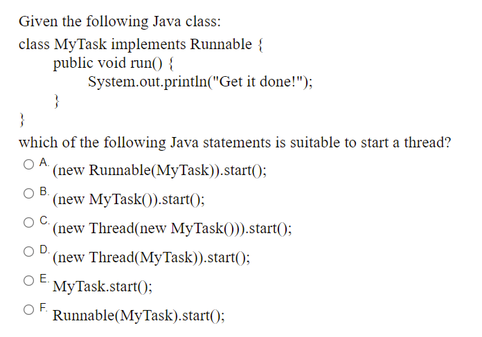 Solved Given the following Java class: class MyTask | Chegg.com
