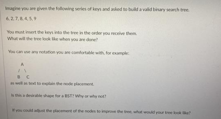 Solved Imagine you are given the following series of keys | Chegg.com