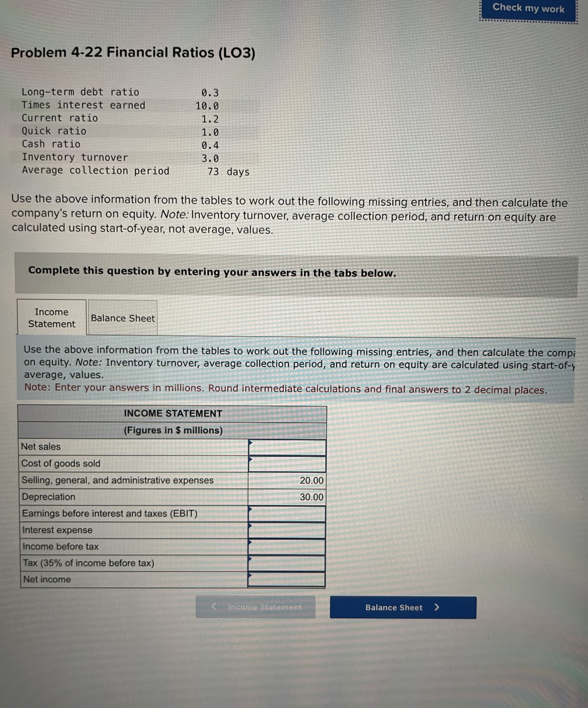Solved Problem 4-22 Financial Ratios (LO3) Use the above | Chegg.com