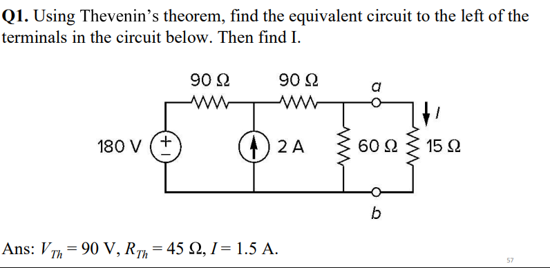 Solved Q1. Using Thevenin's theorem, find the equivalent | Chegg.com