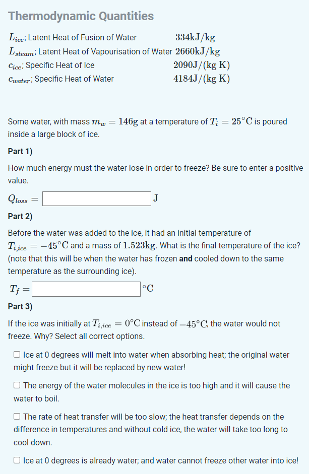 Solved Thermodynamic QuantitiesLice; ﻿Latent Heat of Fusion | Chegg.com
