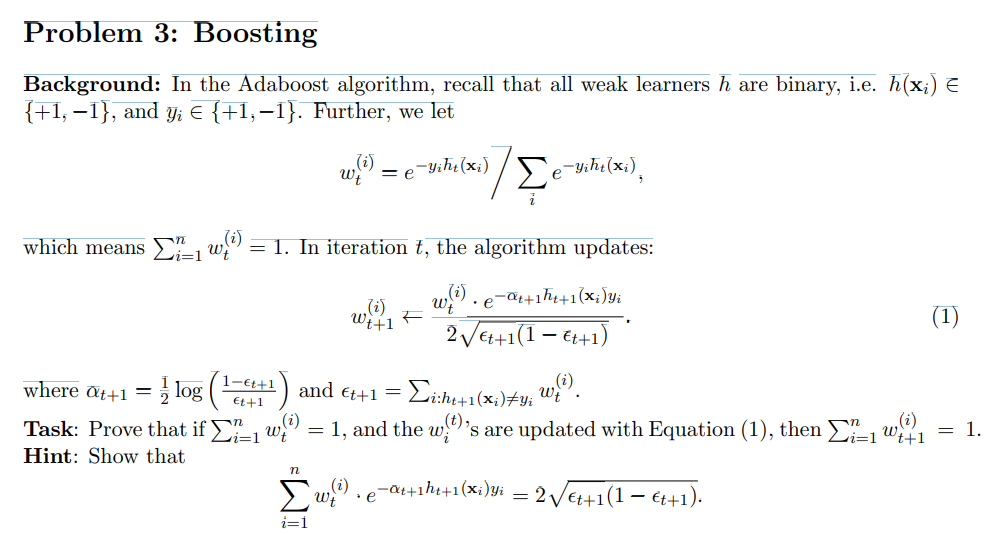 Solved Problem 3: BoostingBackground: In the Adaboost | Chegg.com