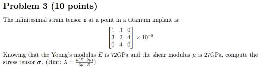 Solved Problem 3 (10 points) The infinitesimal strain tensor | Chegg.com