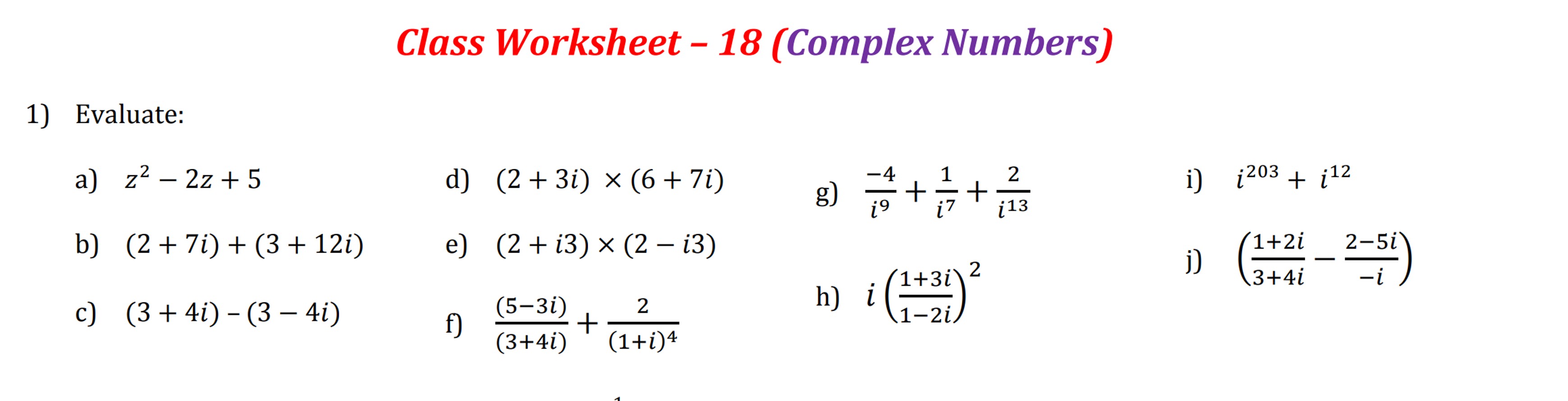 Solved Class Worksheet - 18 (Complex | Chegg.com