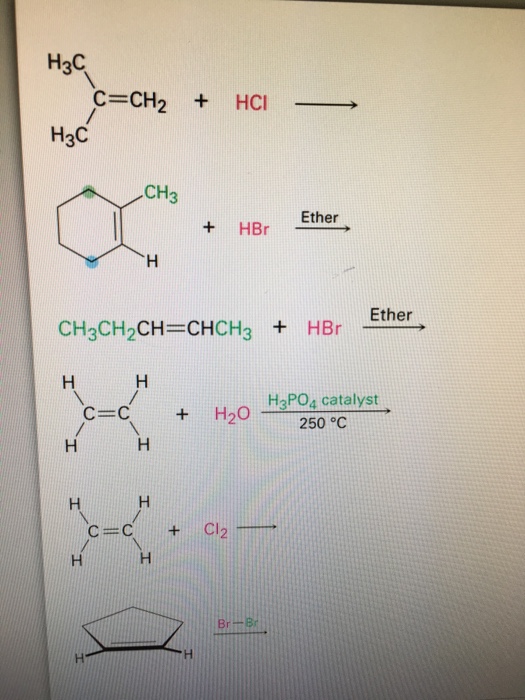 Solved HaC C=CH2 + HCl → H2C CH3 Ether Ether + H20 HaPOs | Chegg.com
