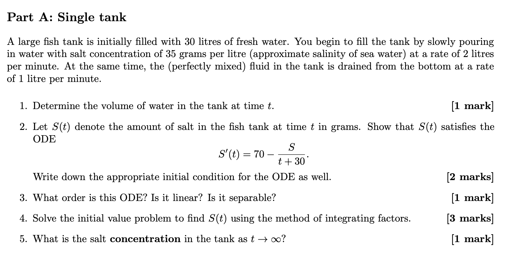 Solved Part A: Single tank A large fish tank is initially | Chegg.com