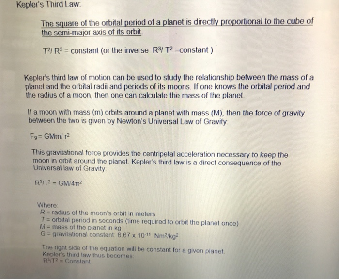 Solved Kepler's Third Law The square of the orbital period | Chegg.com