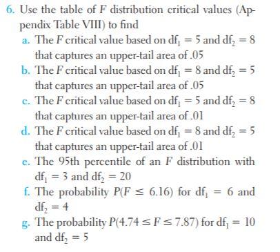 6. Use the table of F distribution critical values | Chegg.com