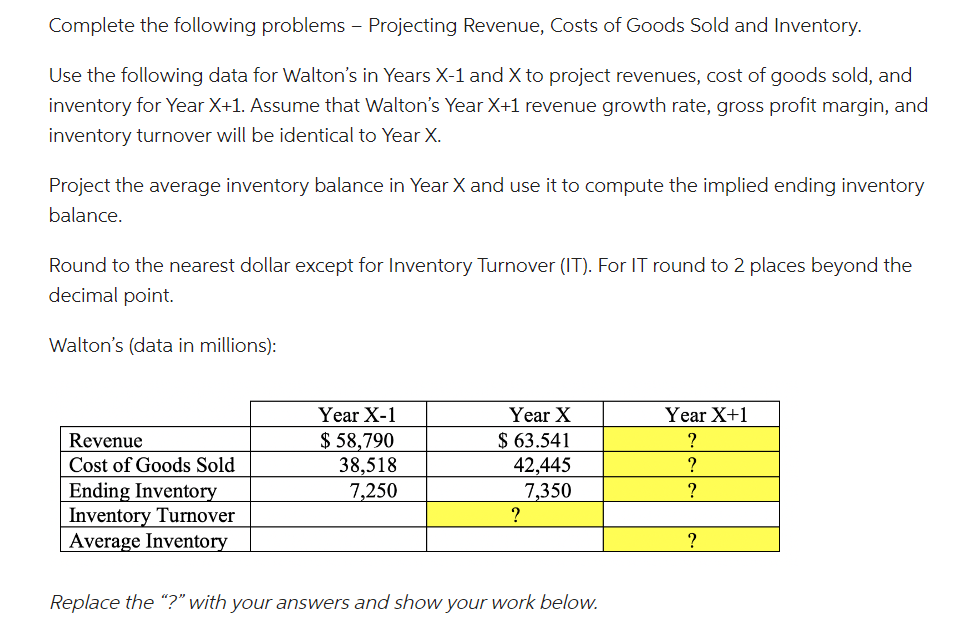 Solved Complete the following problems - Projecting Revenue, | Chegg.com