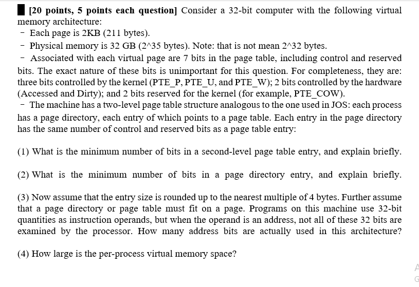 Solved [20 points, 5 points each question] Consider a 32 | Chegg.com