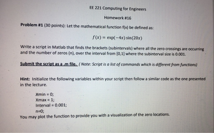 Solved EE 221 Computing for Engineers Homework #16 Problem | Chegg.com