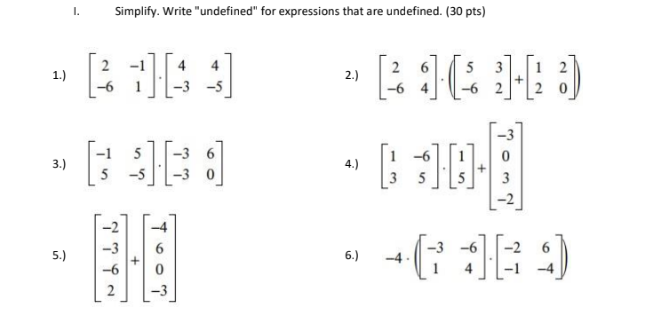 Solved I. Simplify. Write "undefined" for expressions that | Chegg.com