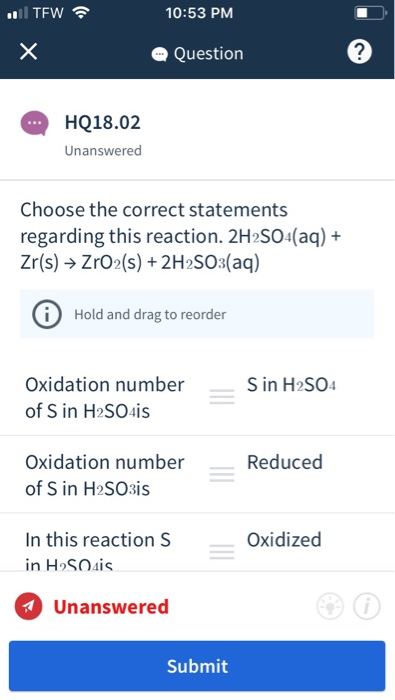 Solved TFW 10:53 PM 2 Question HQ1802 Unanswered Choose the | Chegg.com