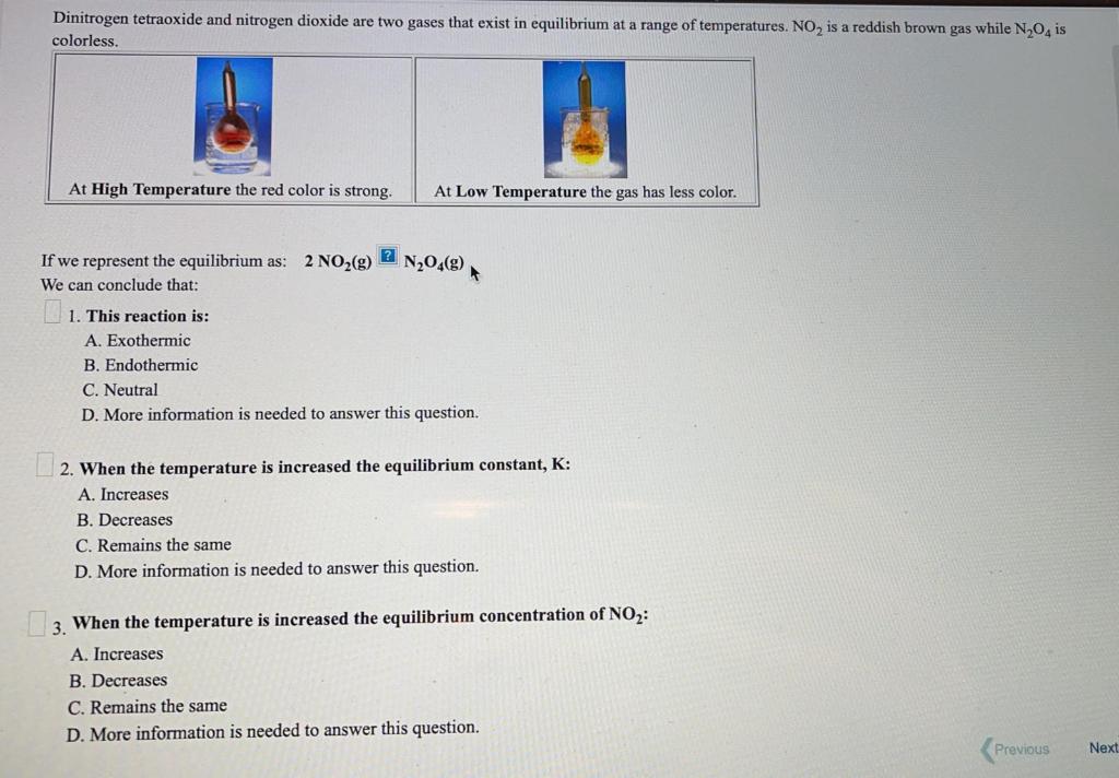 Solved Dinitrogen tetraoxide and nitrogen dioxide are two | Chegg.com