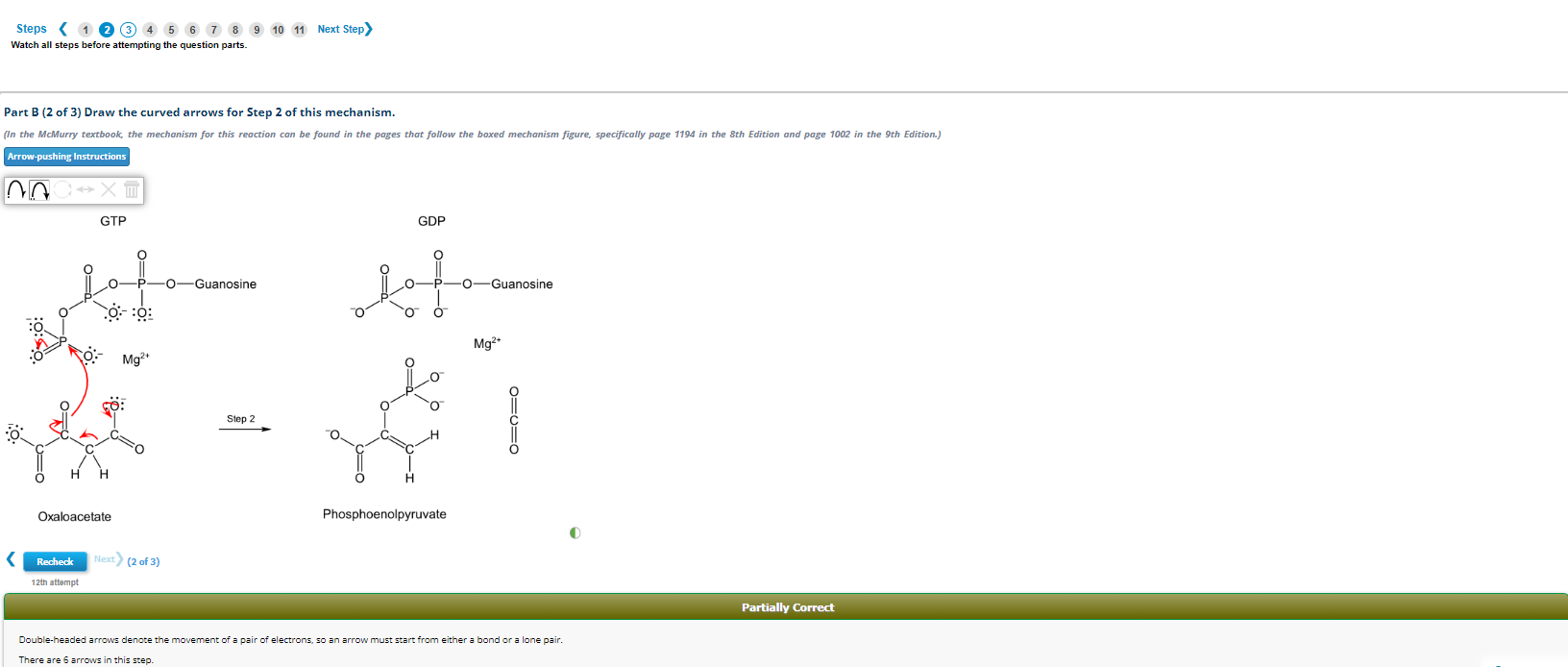 Solved Part B (2 of 3) Draw the curved arrows for Step 2 of | Chegg.com