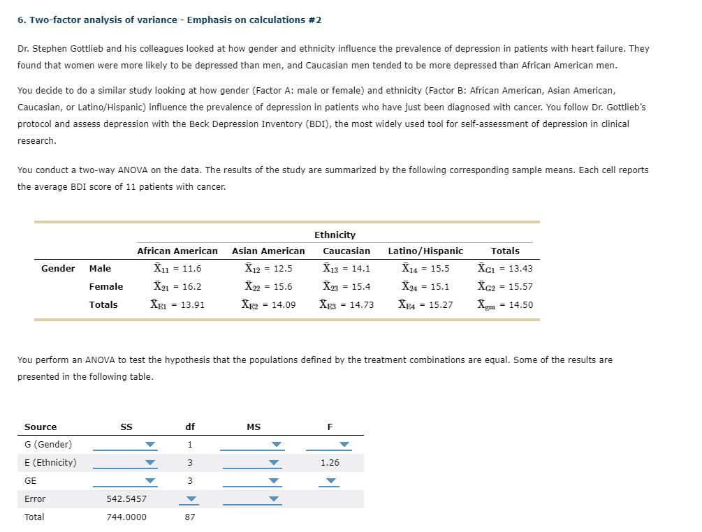 Solved 6. Two-factor analysis of variance - Emphasis on | Chegg.com