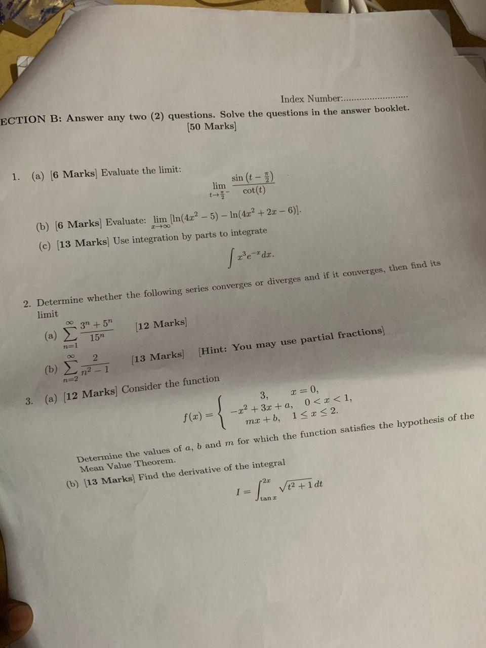 Solved Index Number: ECTION B: Answer any two (2) questions. | Chegg.com