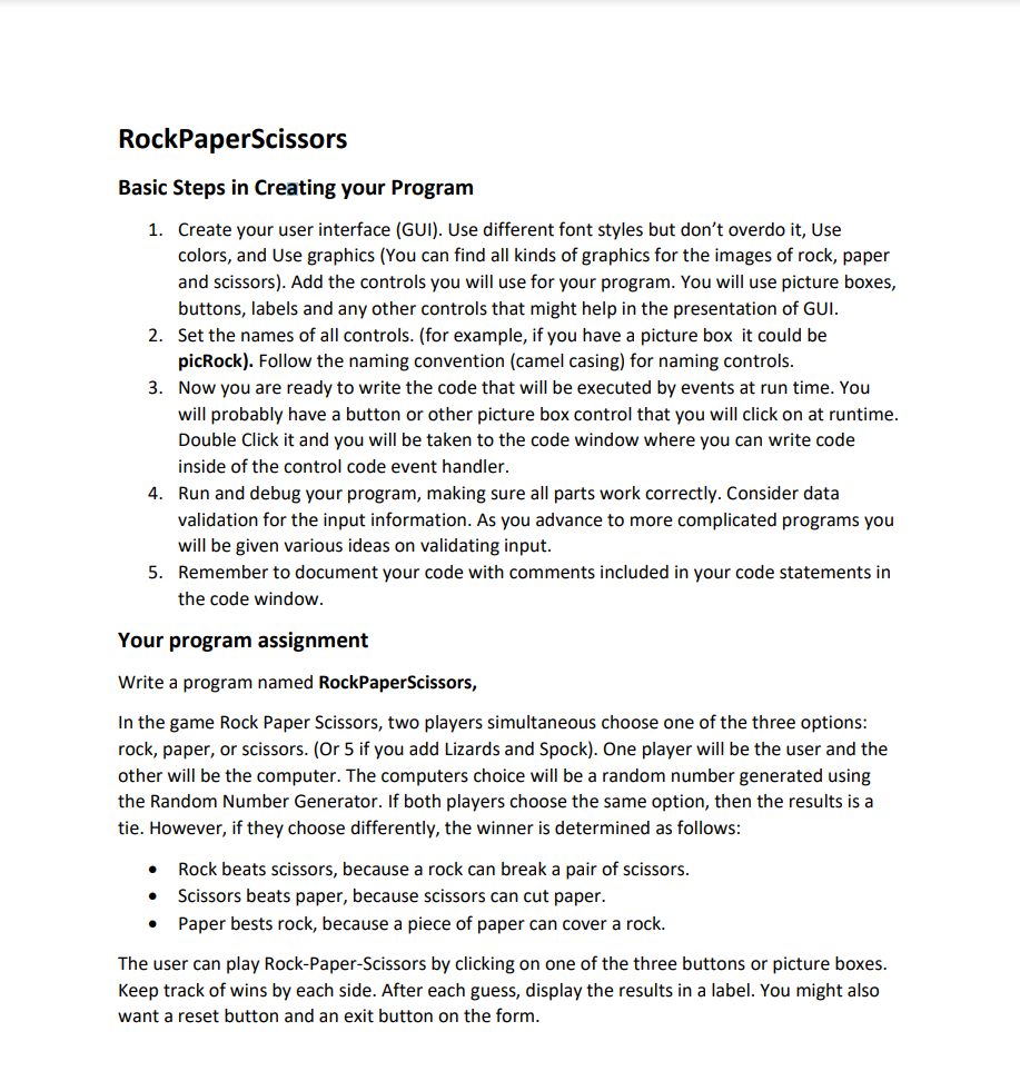 Solved RockPaperScissors Basic Steps in Creating your | Chegg.com