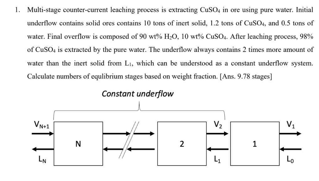 Solved 1. Multi-stage counter-current leaching process is | Chegg.com