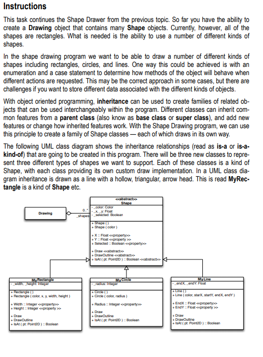 Solved Instructions This task continues the Shape Drawer | Chegg.com