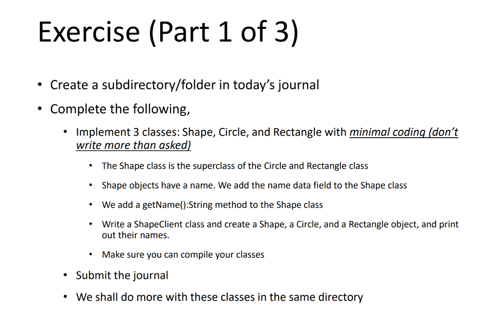 Solved Exercise (Part 1 of 3) • Create a subdirectory/folder | Chegg.com