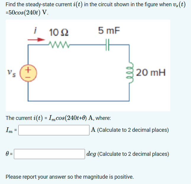 Solved Find the steady-state current i(t) in ﻿the circuit | Chegg.com