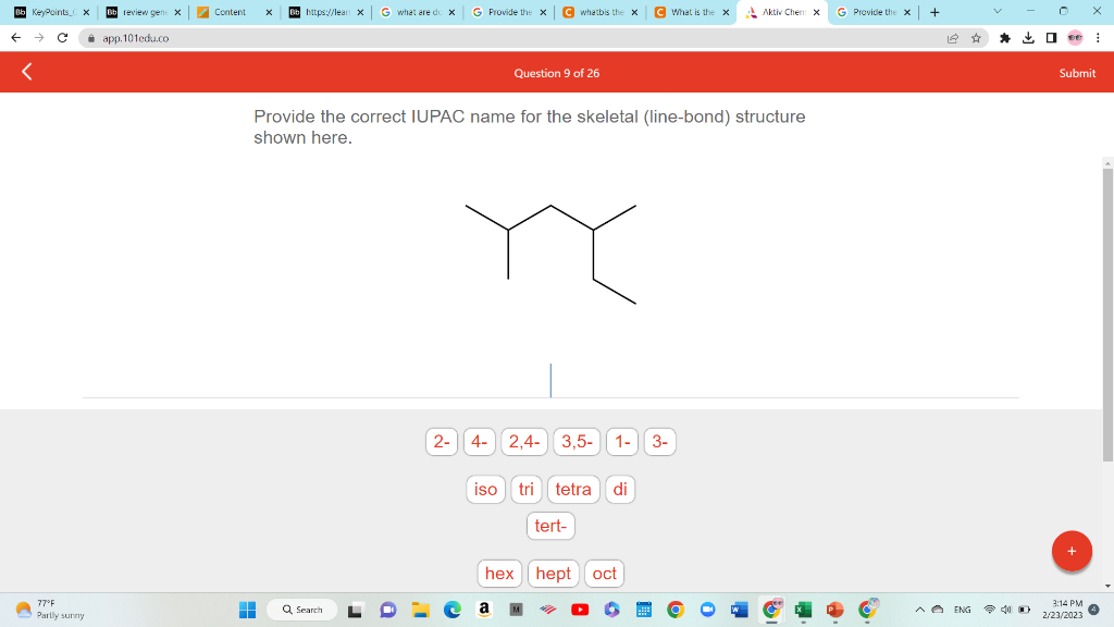 Solved Provide the correct IUPAC name for the skeletal | Chegg.com