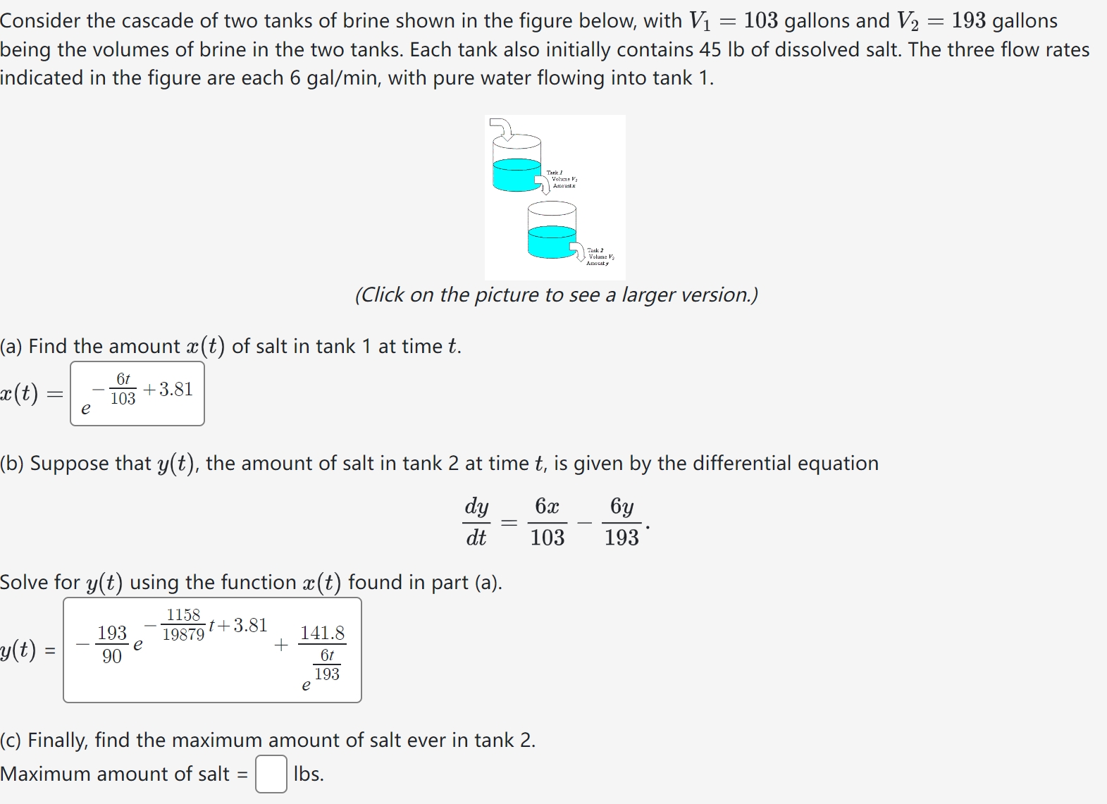 Solved Consider the cascade of two tanks of brine shown in | Chegg.com