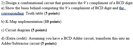 Solved 2) Design a combinational circuit that generates the | Chegg.com
