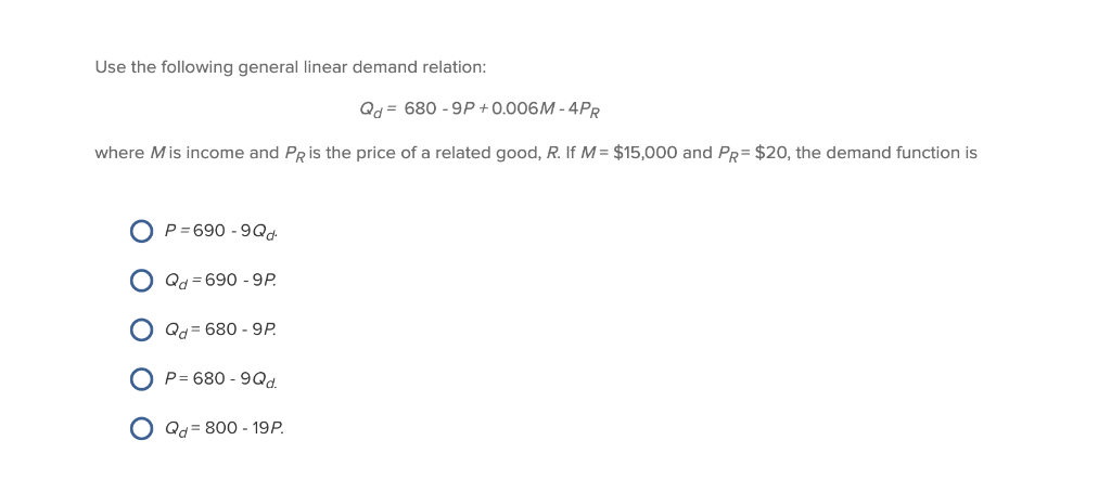 Solved Use the following general linear demand relation: | Chegg.com