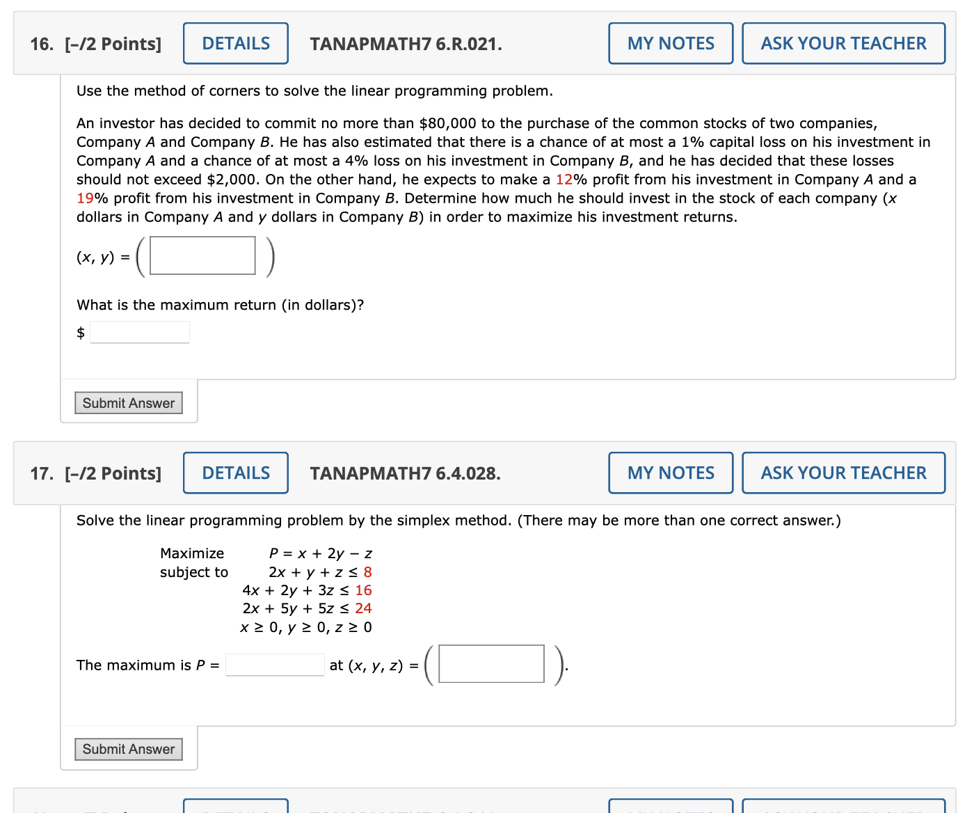 Solved Use the method of corners to solve the linear | Chegg.com