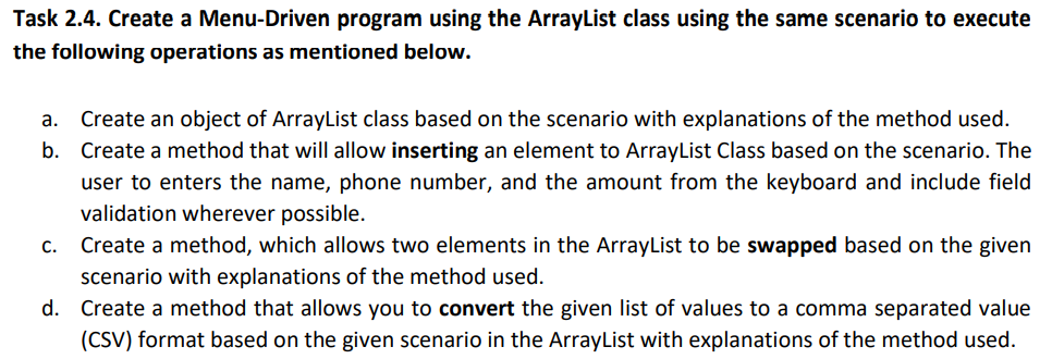 Solved Task 2.4. Create a Menu-Driven program using the | Chegg.com