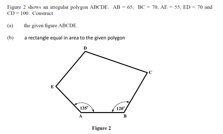 Solved Figure 2 shows an irregular polygon ABCDE. AB = 65, | Chegg.com