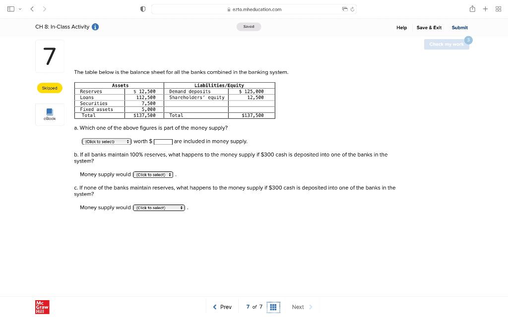 Solved ezto.mheducation.com G + 88 CH 8: In-Class Activity i | Chegg.com