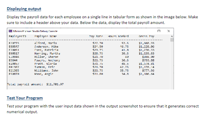 Solved Displaying output Display the payroll data for | Chegg.com