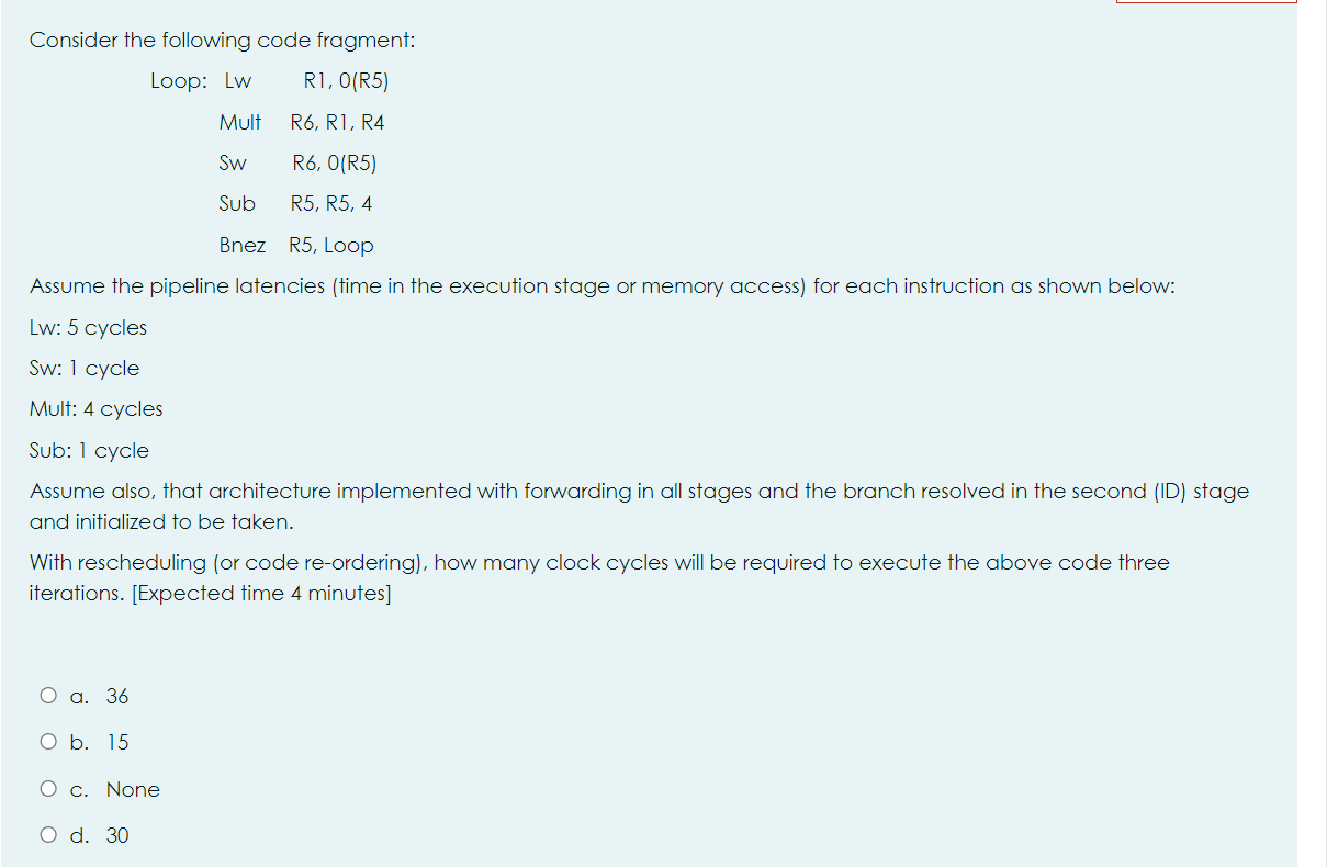Solved Consider the following code fragment: RI, O(R5) Loop: | Chegg.com