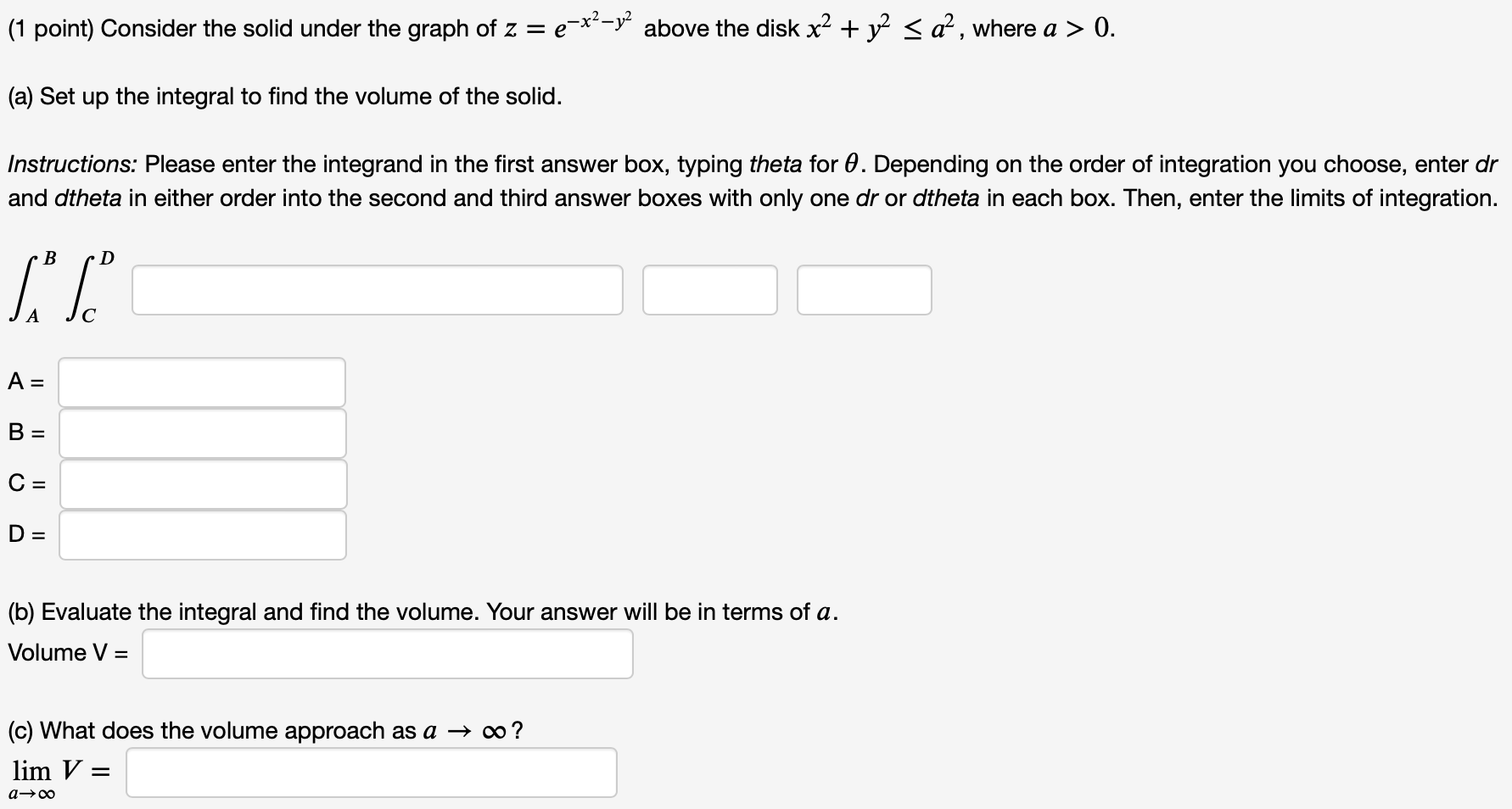 Solved (1 point) Consider the solid under the graph of z = | Chegg.com