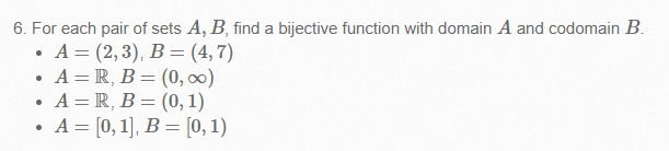 Solved 6. For each pair of sets A,B, find a bijective | Chegg.com