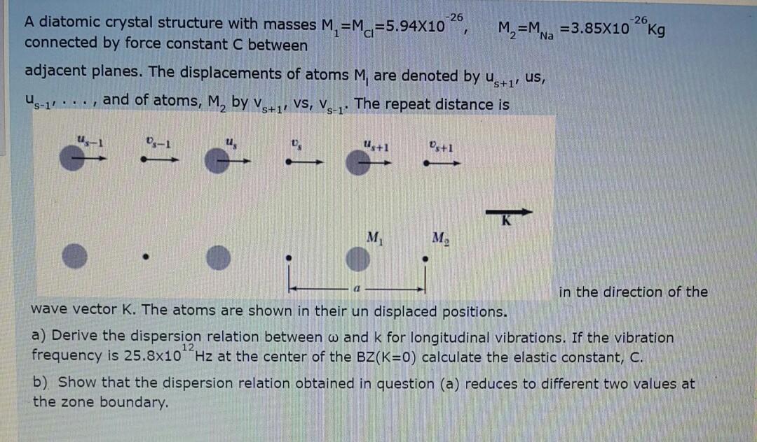 Solved -26 -26 Na A diatomic crystal structure with masses M | Chegg.com